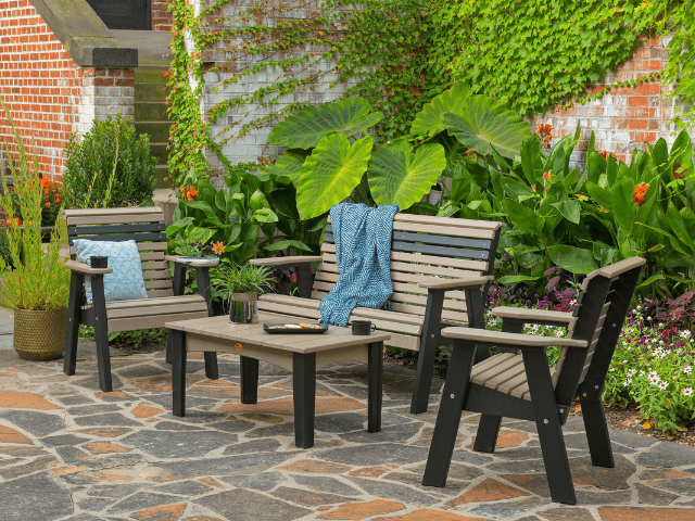LuxCraft 4 Piece Plain Poly Bench & Table Set – Magnolia Porch Swings